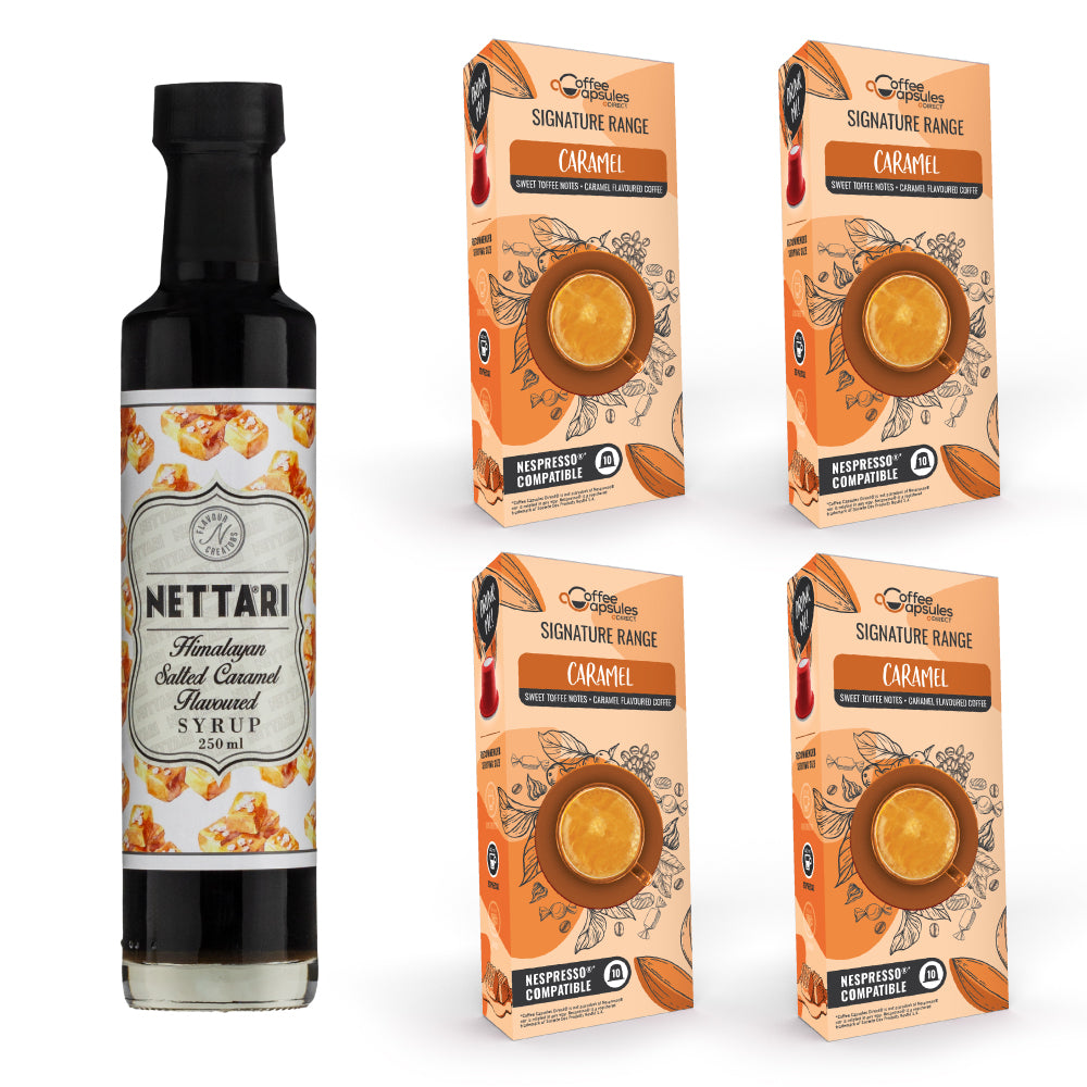 Caramel Coffee & Syrup Bundle - 40 Nespresso compatible coffee capsule ...